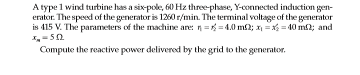 Solved A Type 1 Wind Turbine Has A Six Pole 60 Hz