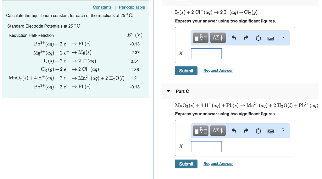 Solved Part A Calculate The Equilibrium Constant For Each