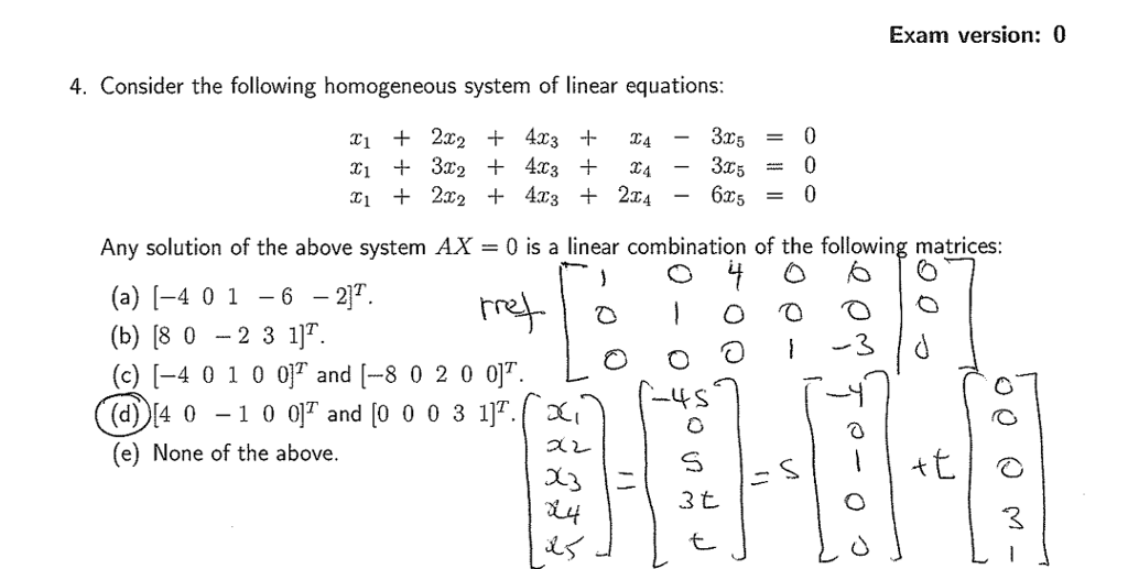 Solved Exam version: 0 4. Consider the following homogeneous | Chegg.com