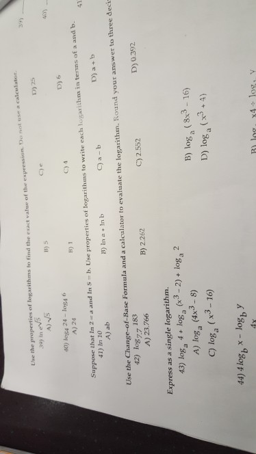 Solved Uise the properties of logarithms to find the exact | Chegg.com