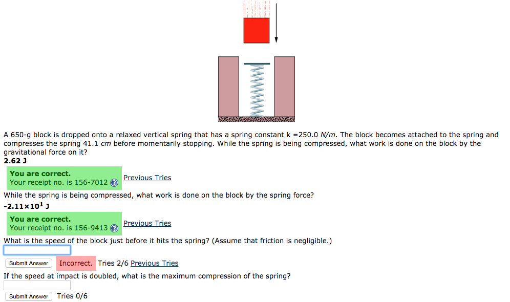 Solved A 650-g block is dropped onto a relaxed vertical | Chegg.com