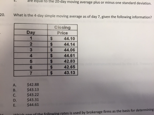 Solved What is the 4-day simple moving average as of day 7, | Chegg.com