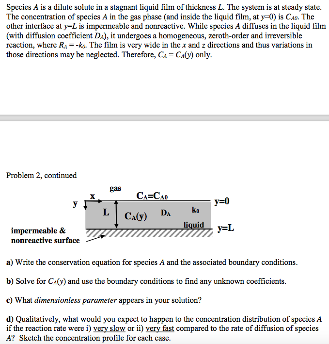 Species A is a dilute solute in a stagnant liquid | Chegg.com