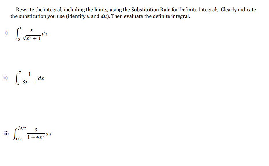 Solved Rewrite the integral, including the limits, using the | Chegg.com