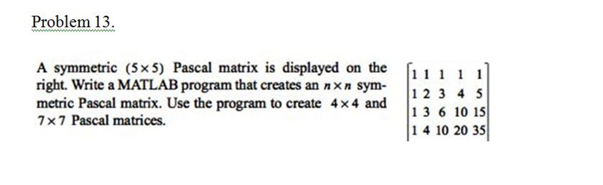 Solved A Symmetric 5 Times 5 Pascal Matrix Is Displayed On