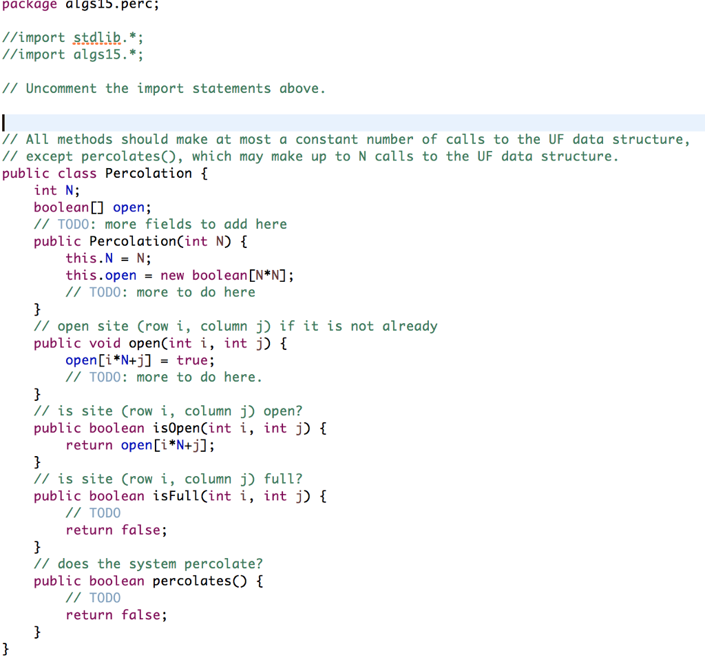 Solved package algsiS.perc; //import stdlib.*; //import | Chegg.com