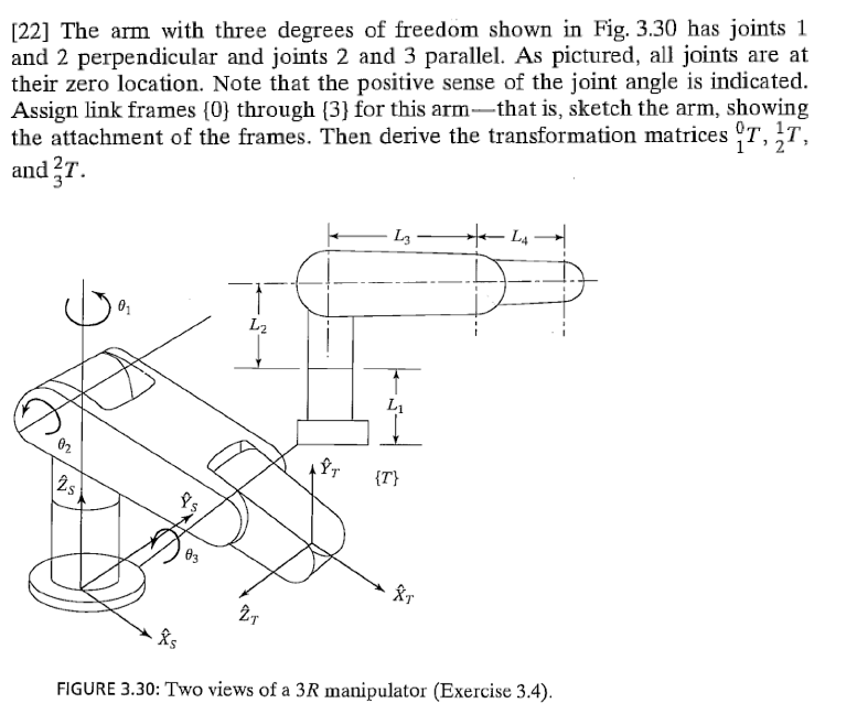 Solved [22] The arm with three degrees of freedom shown in | Chegg.com