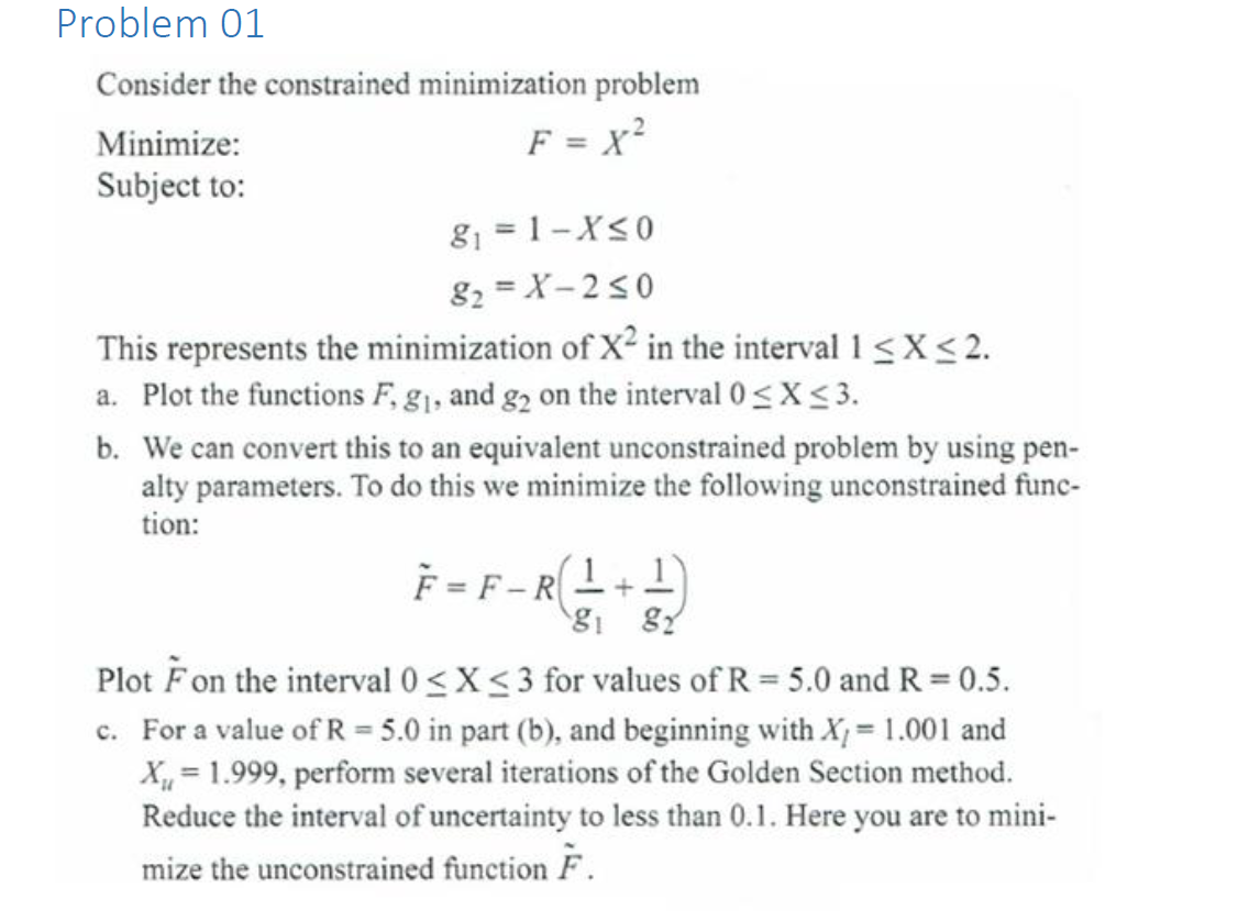 Solved Consider The Constrained Minimization Problem