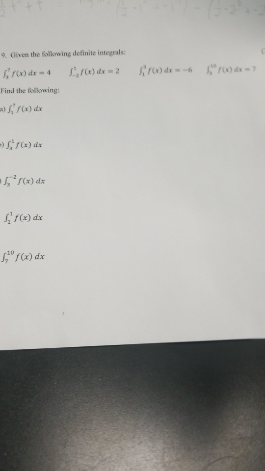 Solved 9. Given the following definite integrals: 10 Find | Chegg.com