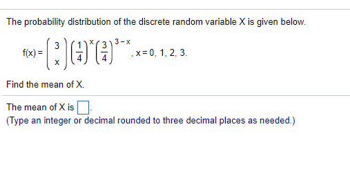 Solved The probability distribution of the discrete random | Chegg.com
