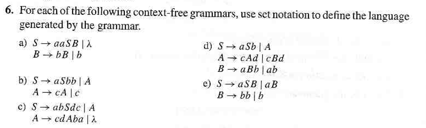 Solved 6. For each of the following context-free grammars, | Chegg.com