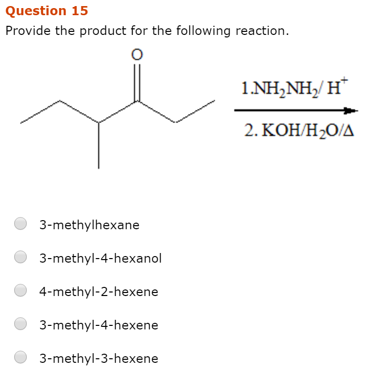 Solved Provide the product for the following reaction. | Chegg.com