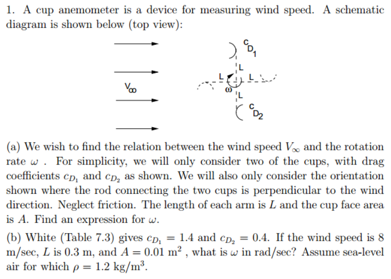 Solved A cup anemometer is a device for measuring wind | Chegg.com