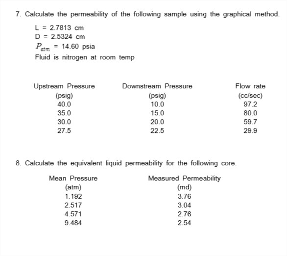 Solved 7. Calculate the permeability of the following sample | Chegg.com