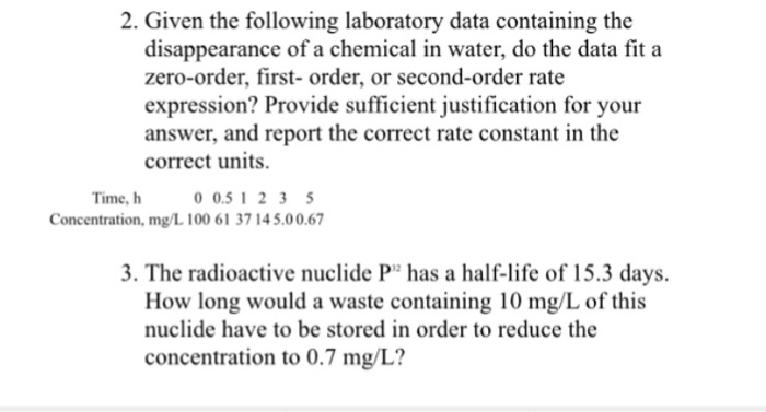 Solved Given the following laboratory data containing the | Chegg.com