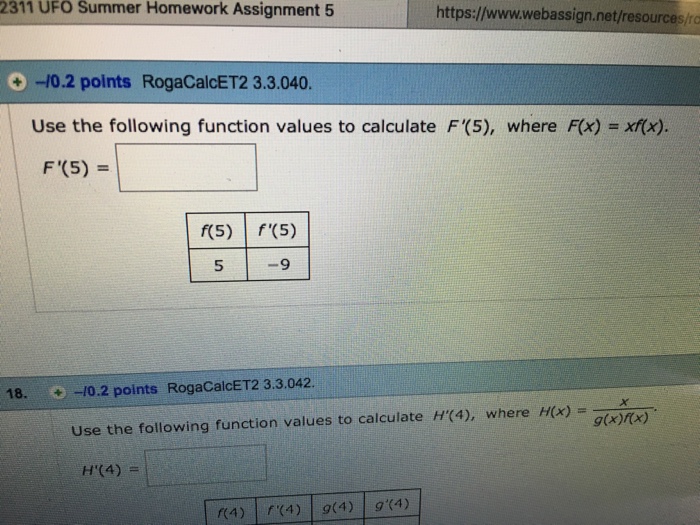 Solved Use the following function values to calculate F'(5), | Chegg.com