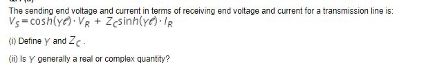 The sending end voltage and current in terms of | Chegg.com