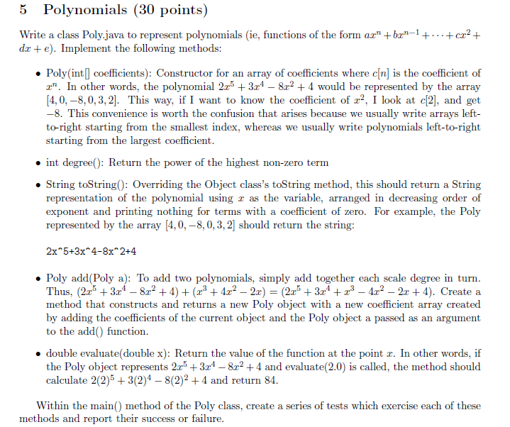 Solved Write A Class Poly Java To Represent Polynomials