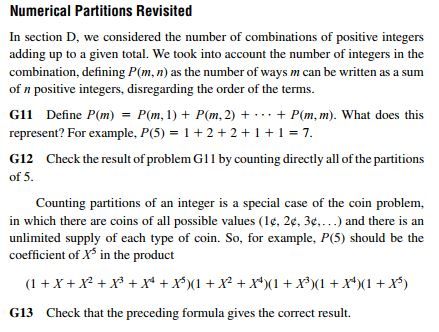 Solved Numerical Partitions Revisited In section D, we | Chegg.com