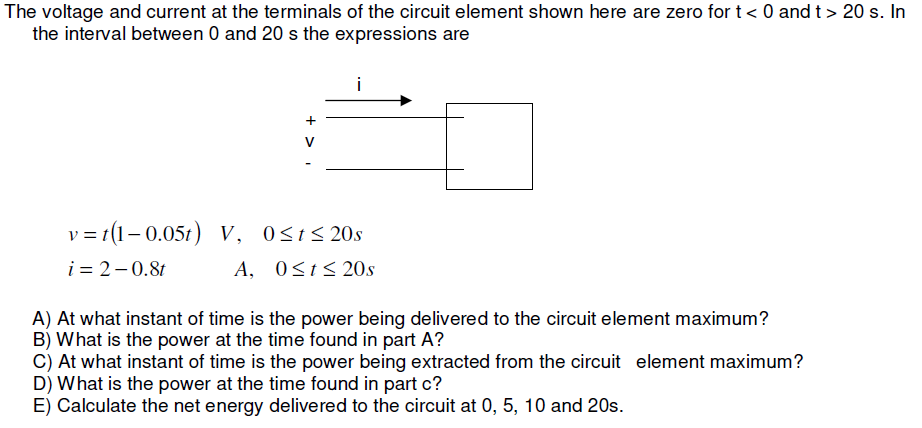 Solved The voltage and current at the terminals of the | Chegg.com