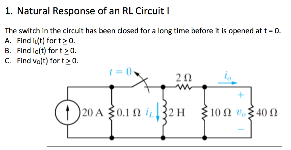 Solved 1. Natural Response of an RL Circuit I The switch in | Chegg.com