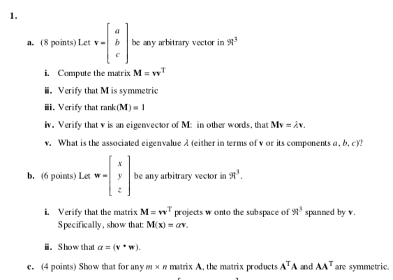 1. a. (8 points) Let -b be any arbitrary vector in 9 | Chegg.com