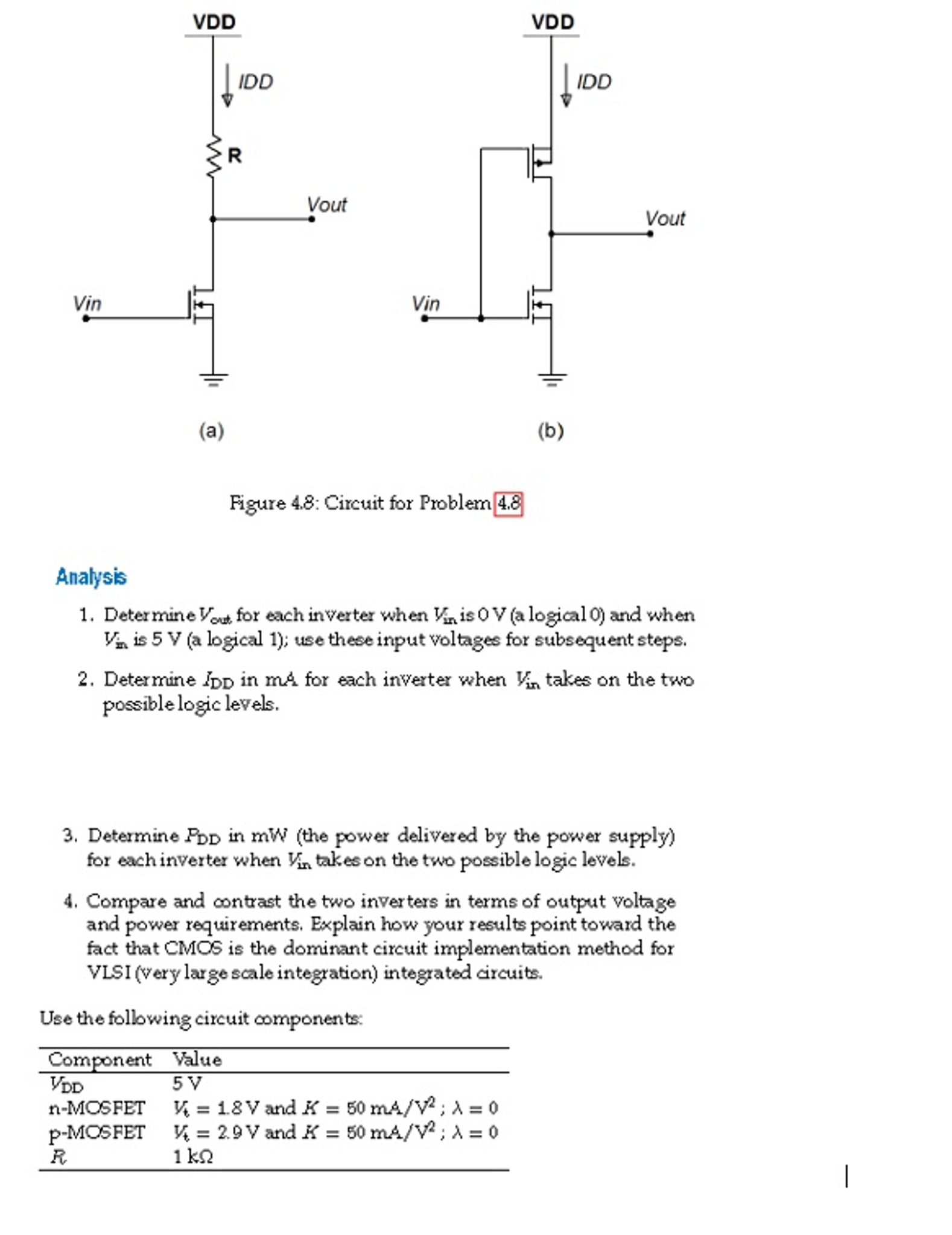 Solved Determine V_out for each in vertex when V_in is 0 V | Chegg.com