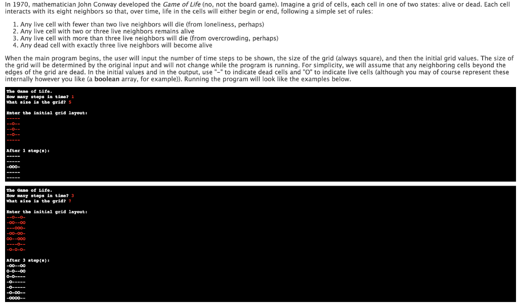 Solved In 1970, mathematician John Conway developed the Game | Chegg.com