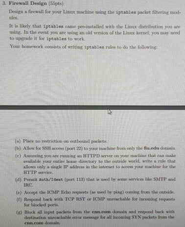 Solved 3. Firewall Design (55pts) Design a firewall for your | Chegg.com