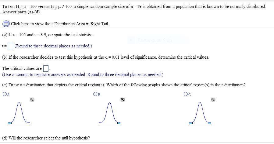 Solved To test H_0: mu = 100 versus H_1: mu 100, a simple | Chegg.com
