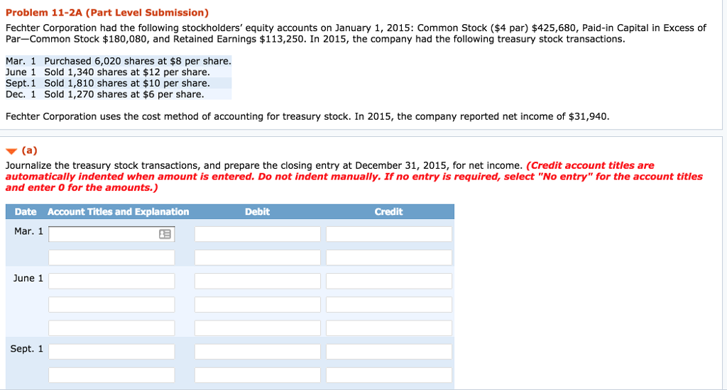 Solved Problem 11-2A (Part Level Submission) Fechter | Chegg.com