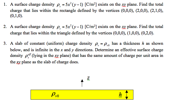 Solved A surface charge density rho s = 5x2(y-1) [C/m2] | Chegg.com