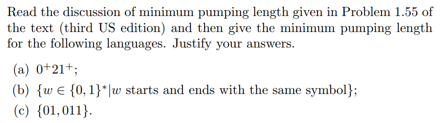 Solved Read the discussion of minimum pumping length given | Chegg.com