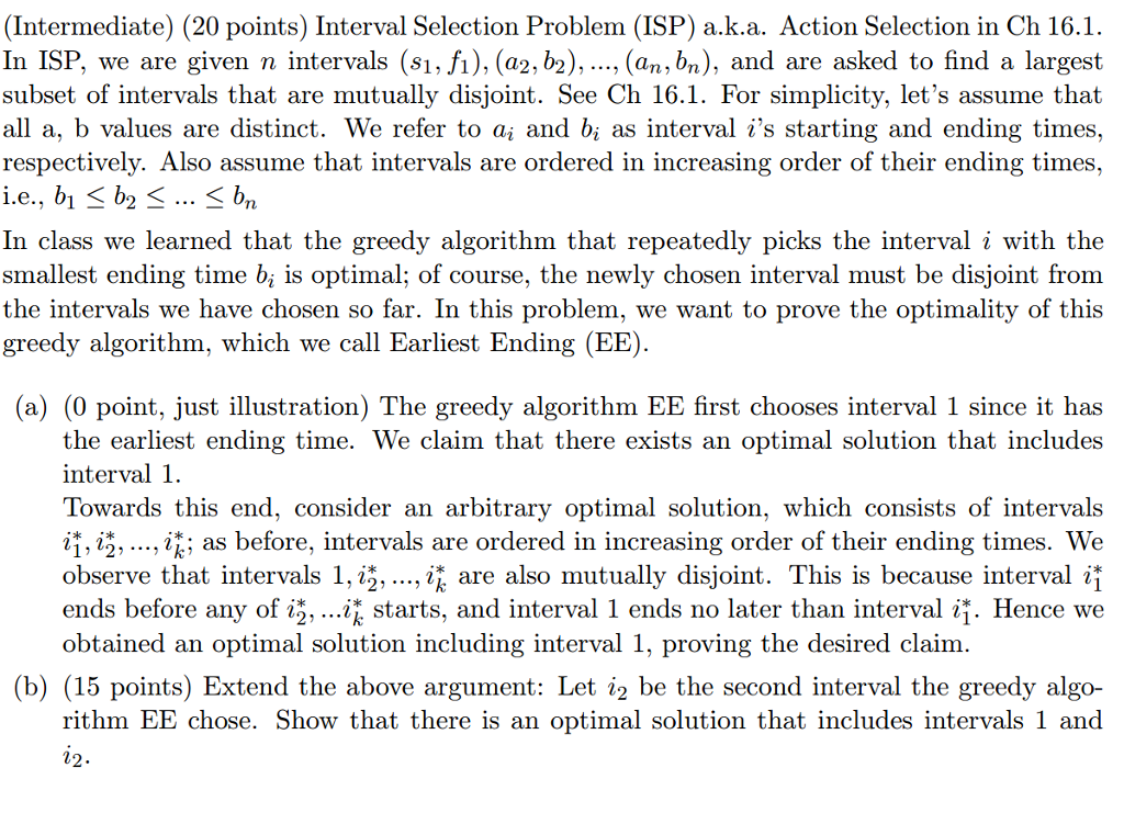 (Intermediate) (20 points) Interval Selection Problem | Chegg.com