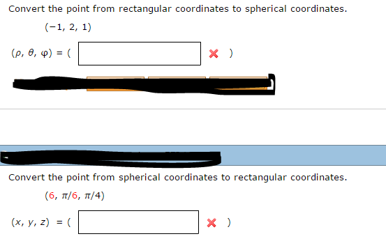Solved convert from rectangular to spherical coordinates. | Chegg.com