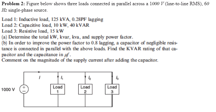 Solved Figure below shows three loads connected in parallel | Chegg.com