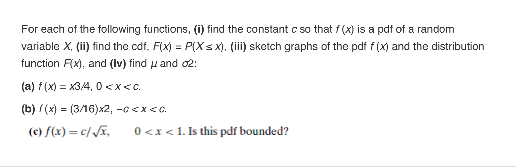 Solved For each of the following functions, (i) find the | Chegg.com