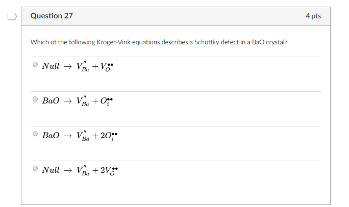Solved Which of the following Kroger-Vink equations | Chegg.com