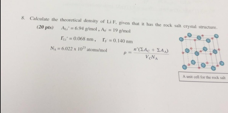 Solved Calculate the theoretical density of Li F, given that | Chegg.com