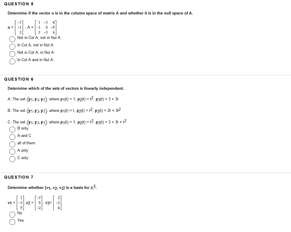 Solved QUE S TION 5 Determine if the vector u is in the | Chegg.com