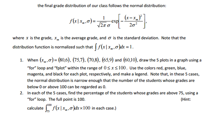 Solved The final grade distribution of our class follows the | Chegg.com