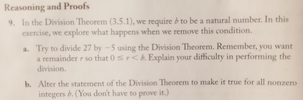 Solved Reasoning and Proofs In the Division Theorem (3.5.1), | Chegg.com