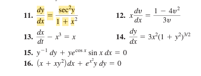 Solved dy / dx = sec2y / 1 + x2 xdv / dx = 1 - 4v2 / 3v dx | Chegg.com