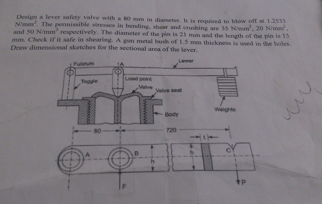Design a lever safety valve with a 80 mm in diameter. | Chegg.com