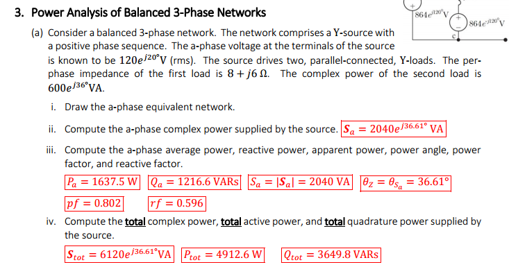 Consider a balanced 3-phase network. The network | Chegg.com