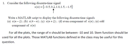 Solved Consider the following discrete-time signal x(n) = | Chegg.com