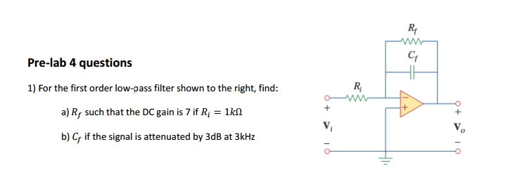 Solved For the first order low-pass filter shown to the | Chegg.com
