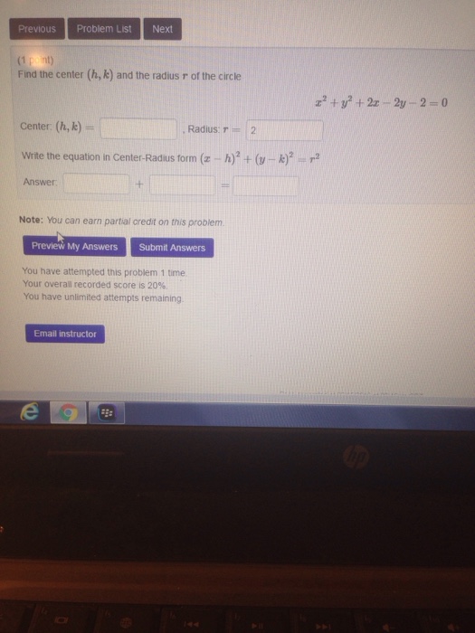 Solved Previous Problem ListNext Find the center (h, k) and | Chegg.com