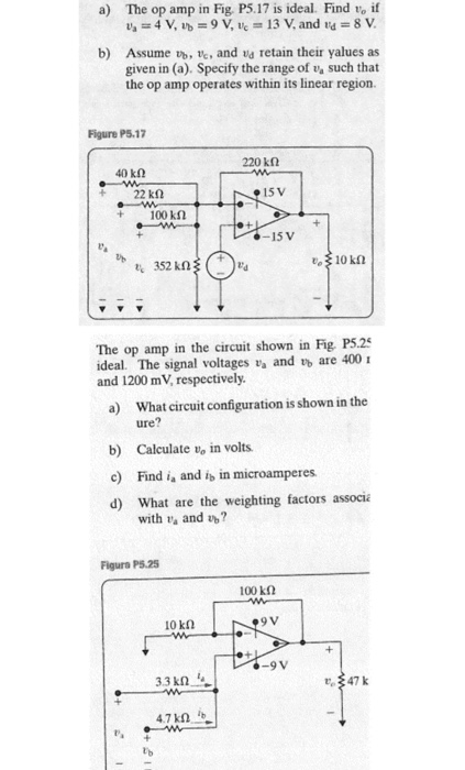 Solved The op amp in Fig P5.17 is ideal Find v_0 if v_a = 4 | Chegg.com