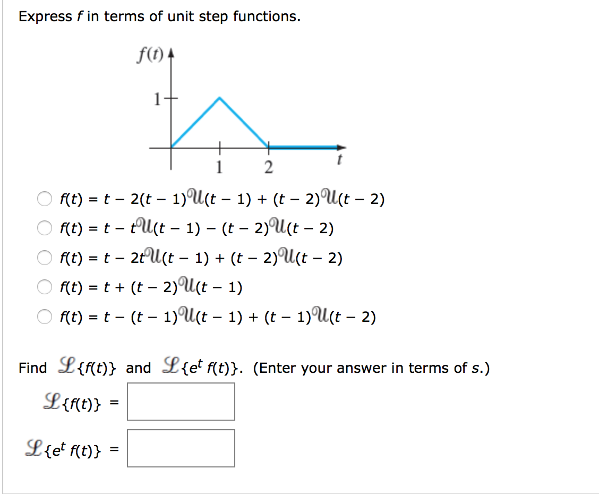 Solved Express fin terms of unit step functions f(t) = t - | Chegg.com